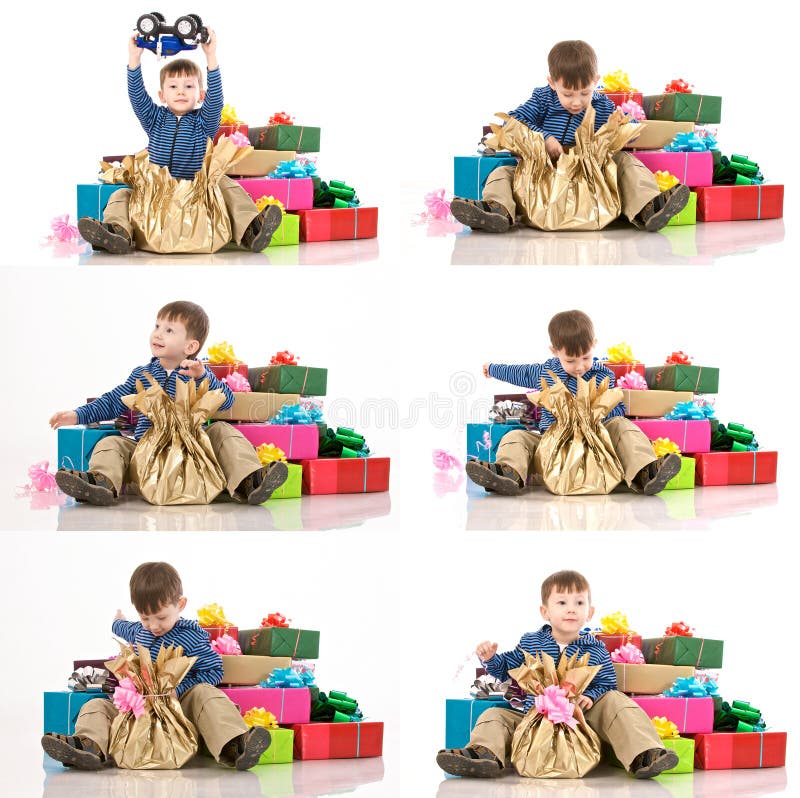 Young boy and fancy boxes stock image. Image of child - 12151747