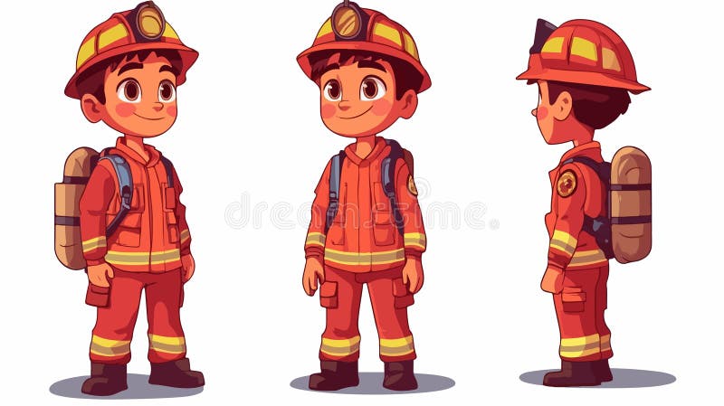 Young Boy in Firefighter Cartoon Vector Illustration Stock Vector ...