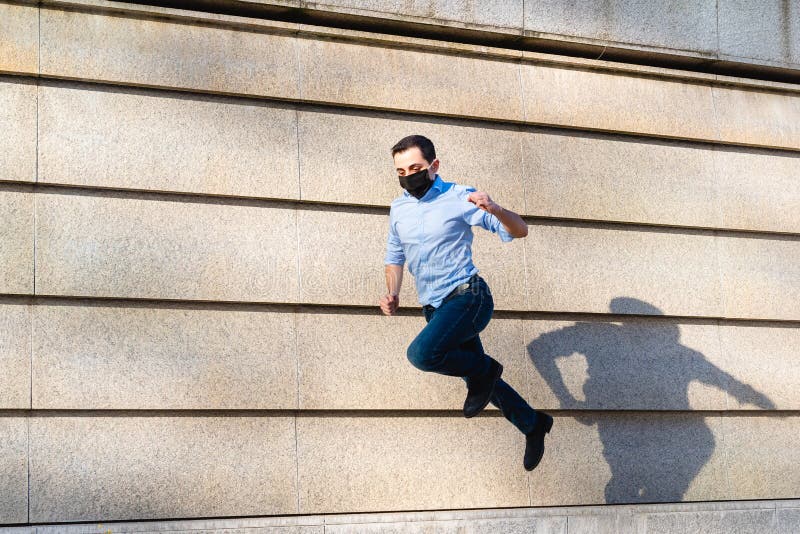 Young Boy of Generation Y in Flight during a Jump, Creative and ...