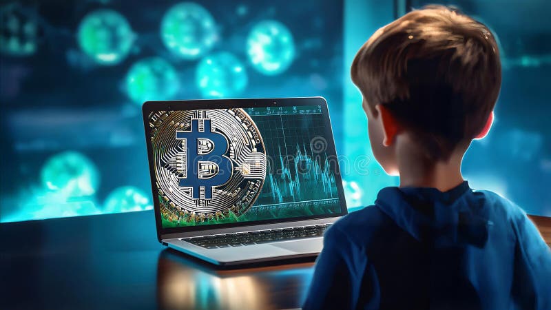 A Young Boy and a Graphic Plot of the Bitcoin Exchange Rate Stock Image ...