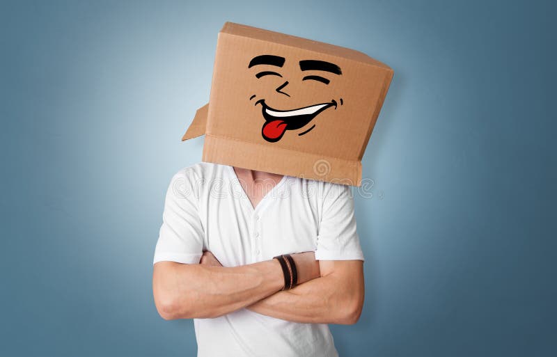 Young Boy with Happy Cardboard Box Face Stock Photo - Image of mood ...
