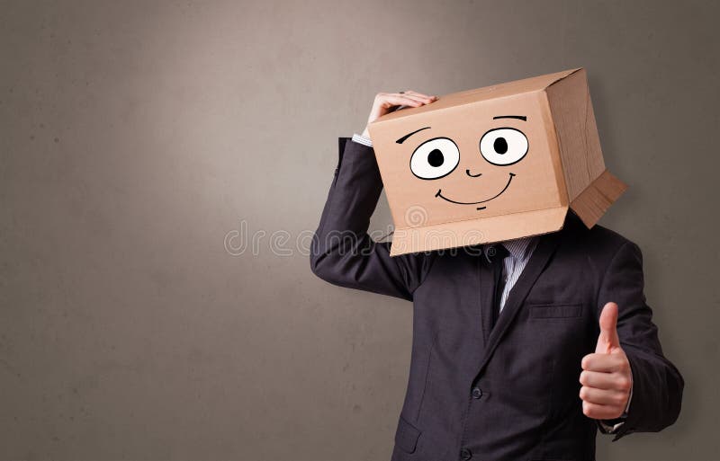 Young Boy with Happy Cardboard Box Face Stock Image - Image of funny ...