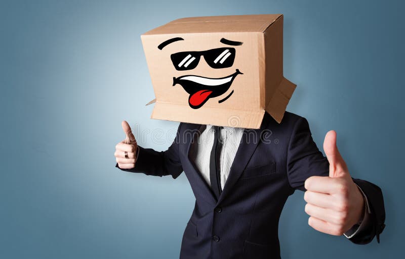 Young Boy with Happy Cardboard Box Face Stock Image - Image of feedback ...