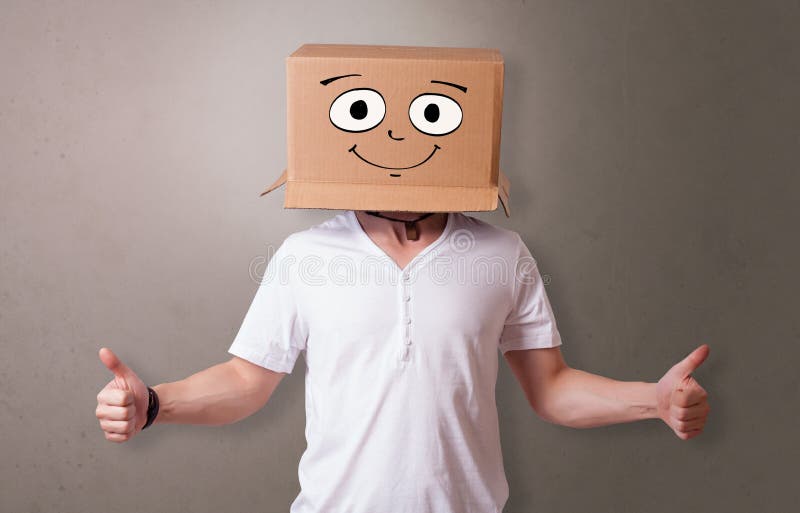 Young Boy with Happy Cardboard Box Face Stock Image - Image of feelings ...