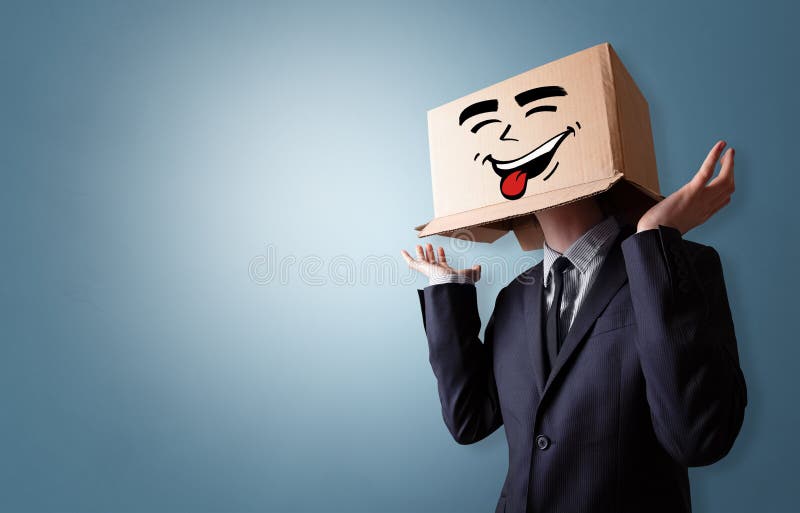 Young Boy with Happy Cardboard Box Face Stock Image - Image of mood ...