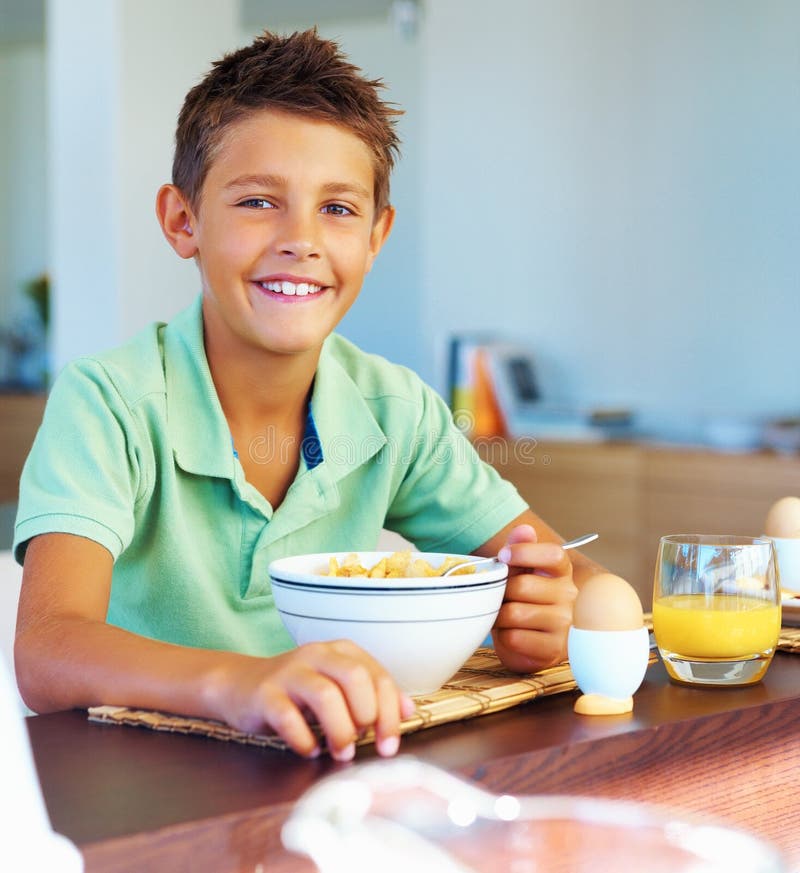 Young Boy Having a Healthy Breakfast at Home Stock Photo - Image of ...