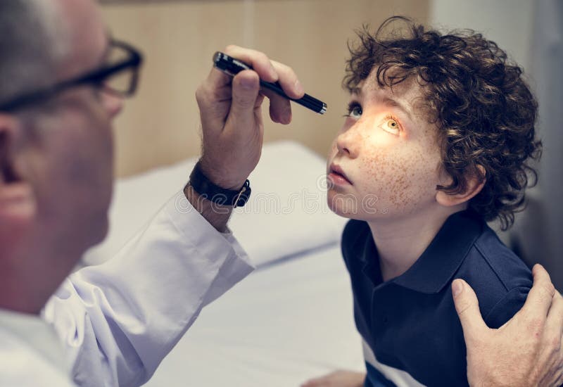 Little Boy Getting His Eyes Checked Stock Image - Image of checked ...