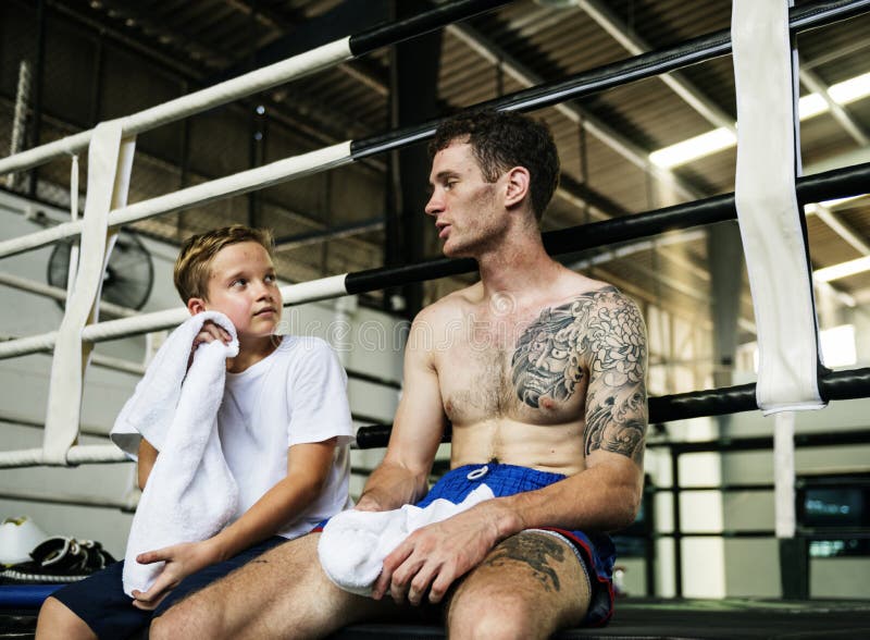 Young Boy with His Boxing Trainer Stock Photo - Image of tactic, people ...