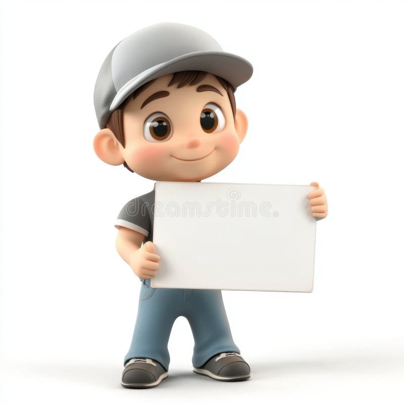 A Young Boy is Holding a Blank White Sign Stock Illustration ...