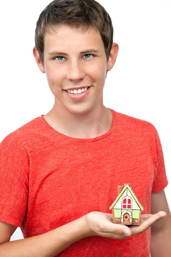 Young Boy Holding House on the Hand Stock Photo - Image of hand ...