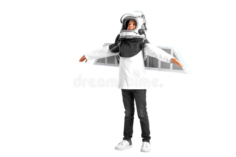 A Young Boy Imagines that he is Flying in a Pilot S Helmet Stock Image ...