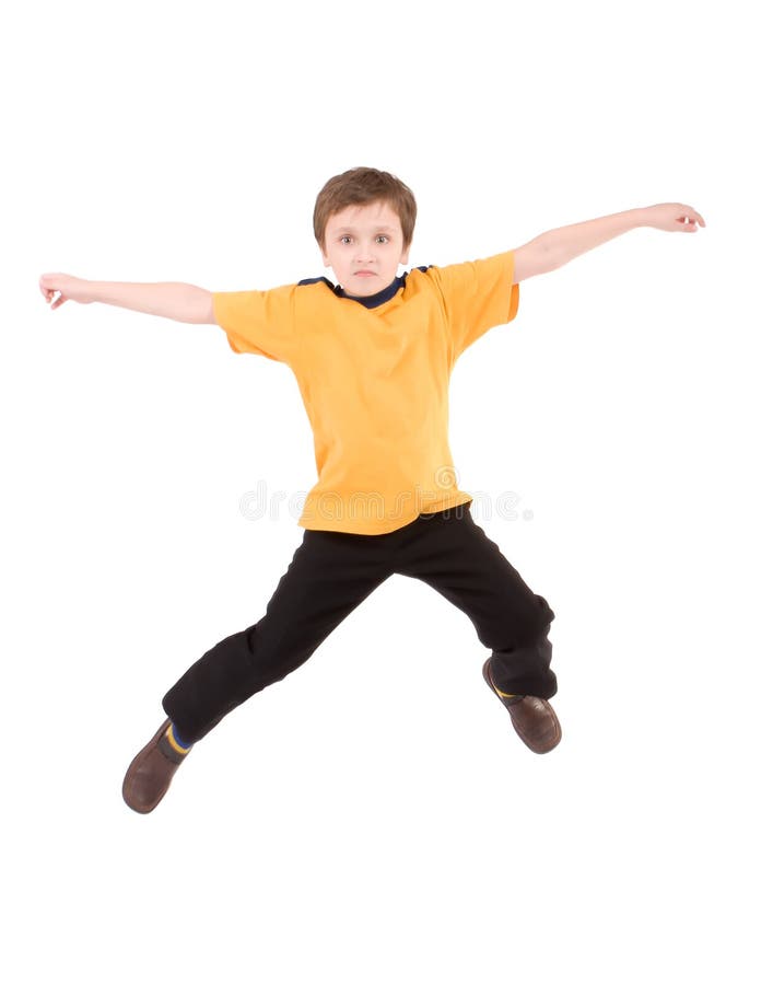 Happy boy mid jump stock image. Image of shorts, activity - 3821509