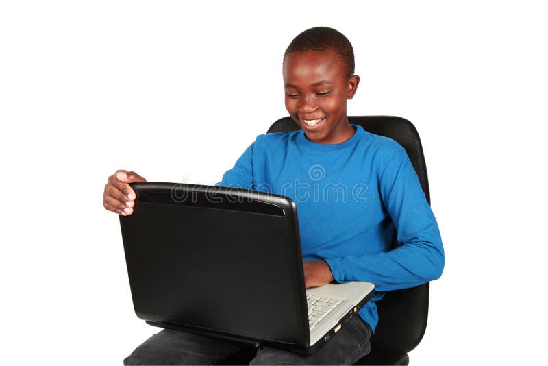 African American Teenager Boy on Laptop Computer Stock Image - Image of ...