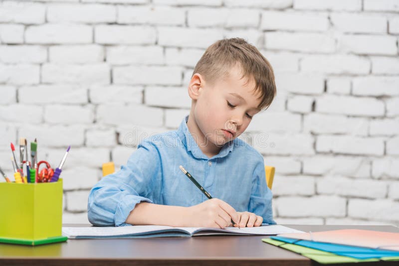 Young Boy Learning for School Stock Photo - Image of people, male ...