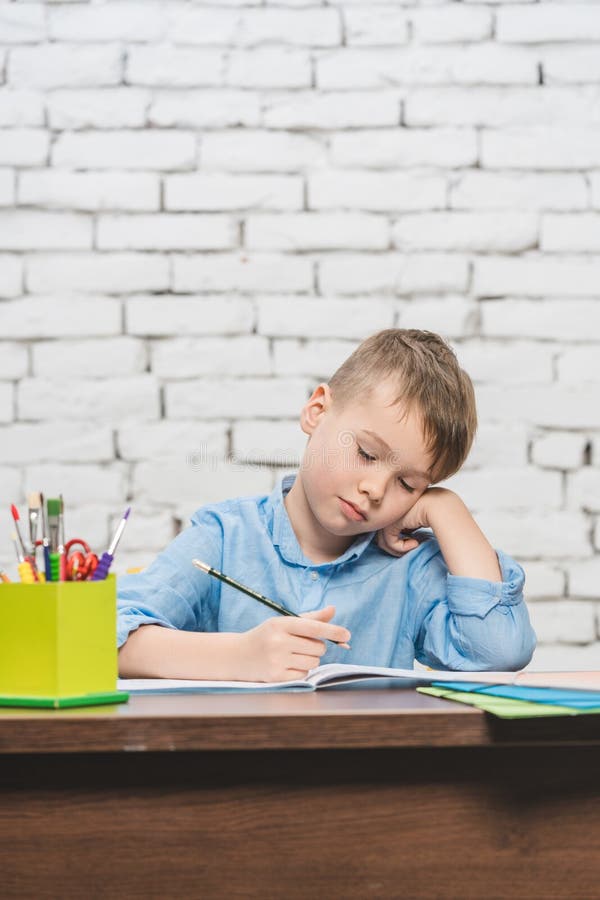 Young Boy Learning for School Stock Photo - Image of learning, task ...