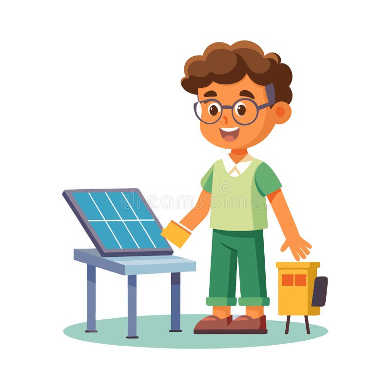 Young Boy Learning about Solar Energy with a Model Solar Panel ...