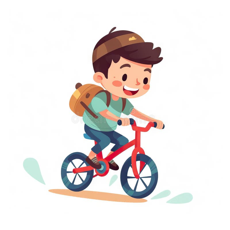 Young Boy Learning To Ride a Bike - Flat Illustration on White ...