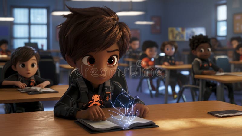 Young Boy Learns Magic in Classroom School Animated Scene Engaging ...
