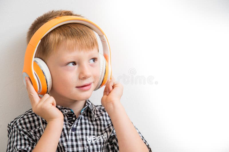 Young Boy Listen Music with Headphone Stock Photo - Image of music ...