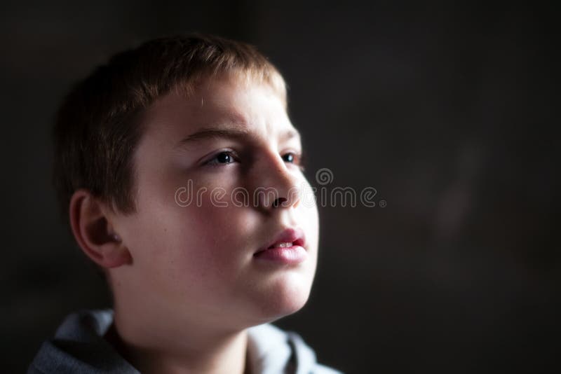 Young Boy Looking Up with Hope in His Eyes Stock Image - Image of ...