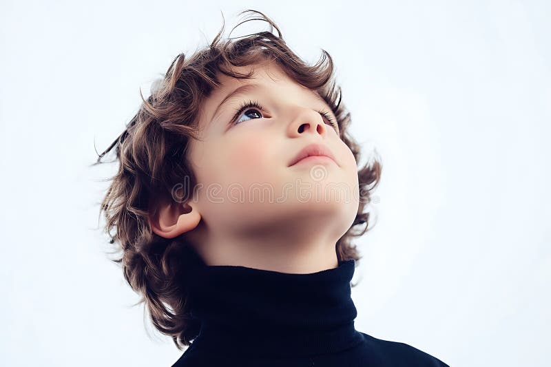 Young Boy Looking Up, Hopeful Expression Stock Illustration ...