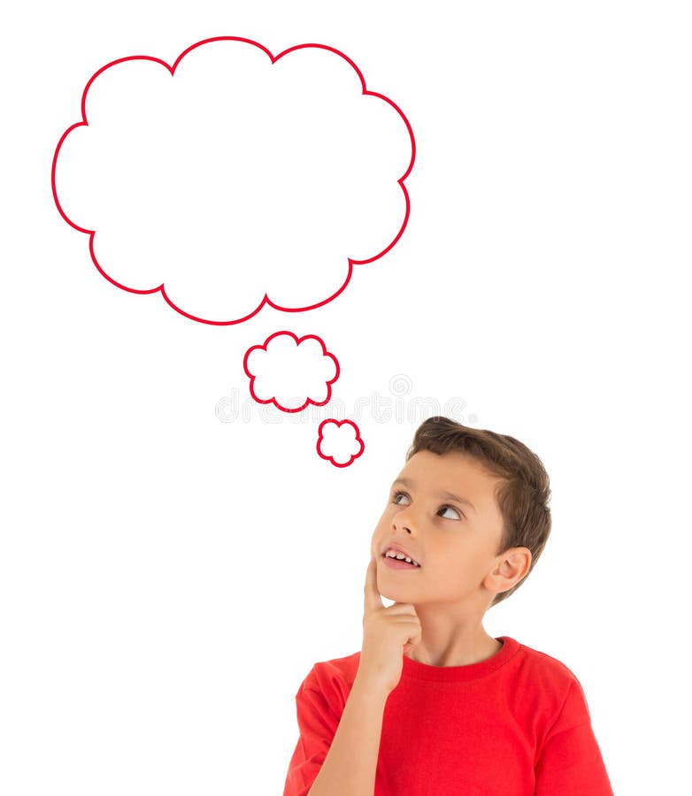 Young Boy Looking Up and Thinking with Bubbles Stock Photo - Image of ...