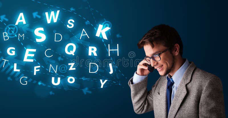 Young Boy Making Phone Call with Shiny Characters Stock Illustration ...