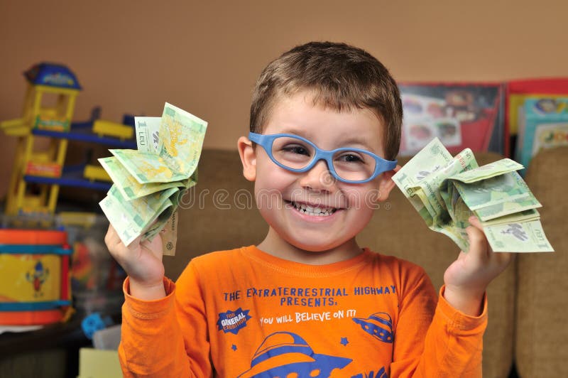 Young boy with money stock image. Image of coinbank, attitude - 39546079