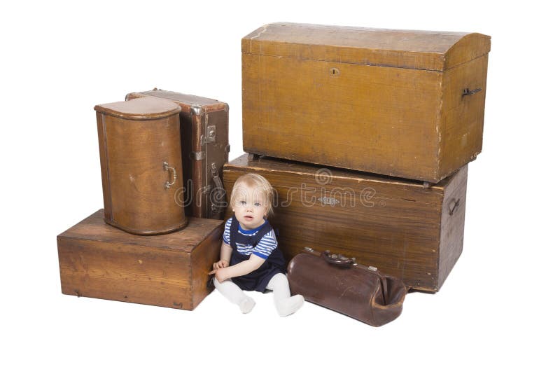 Young Boy with Old Suitcases and Boxes Stock Image - Image of desolate ...
