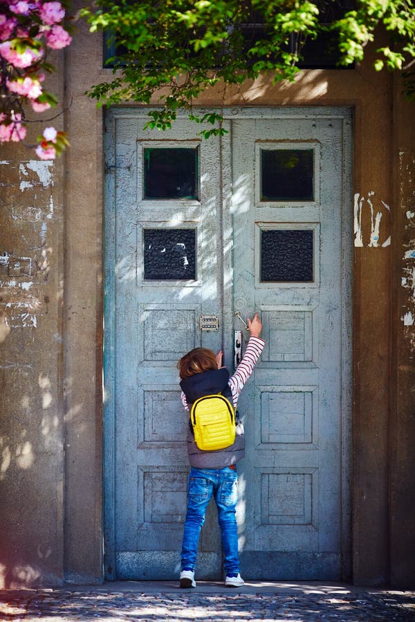 Young Boy Opening the Rusty Old House Door Stock Photo - Image of open ...