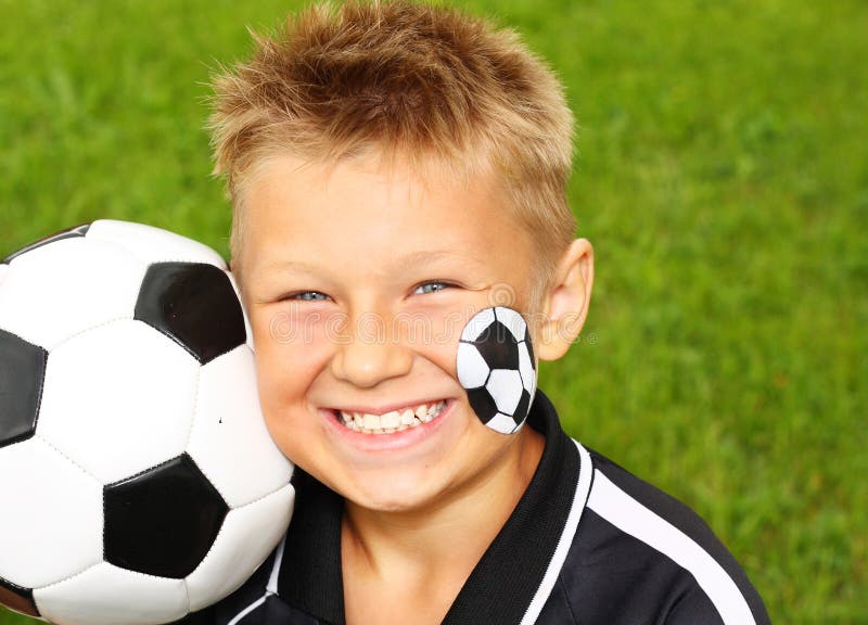 Young Boy with Painted Face and Soccer Ball. Stock Photo - Image of ...