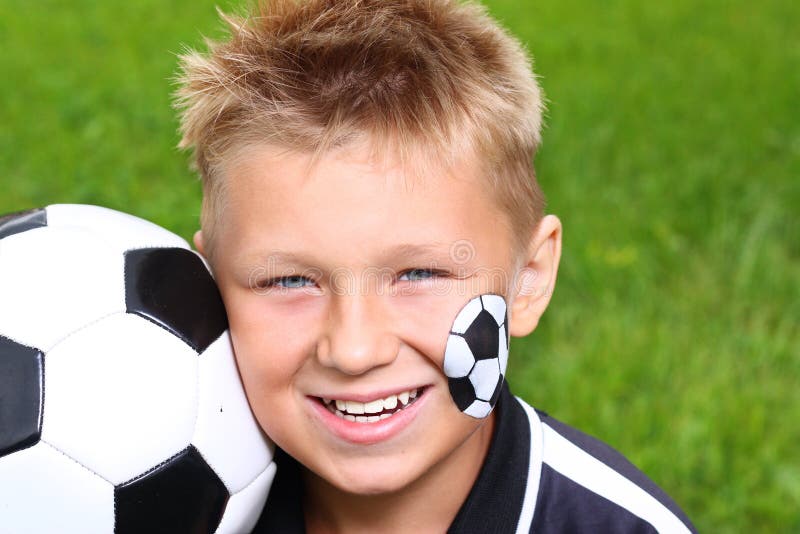 Young Boy with Painted Face and Soccer Ball. Stock Photo - Image of ...