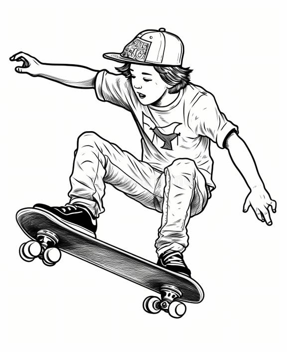 Young Boy Performing a Skateboarding Trick in a Dynamic Pose. Stock ...