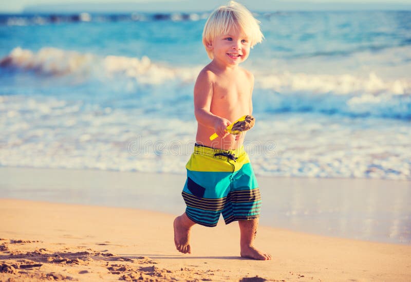 One Year Old Baby Boy at the Beach Stock Image - Image of jeans, fedora ...