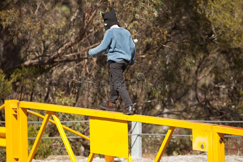 Young Boy Playing on a Gate Stock Photo - Image of playing, tasmania ...