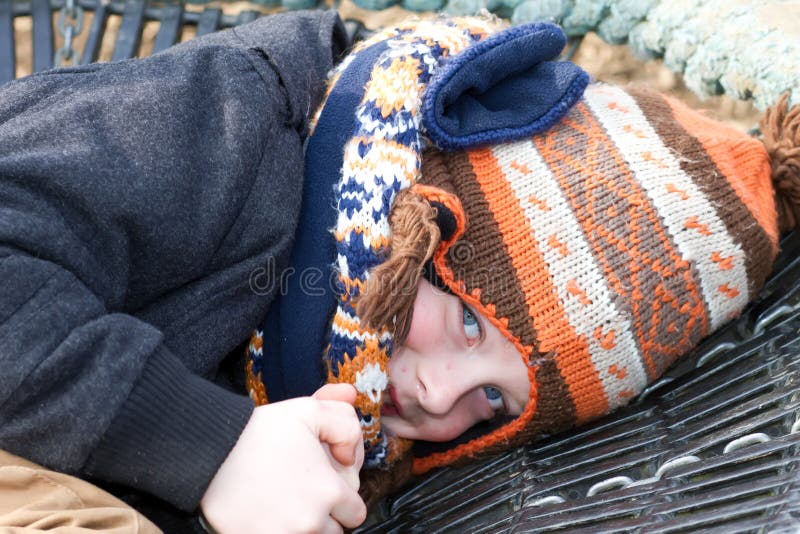 Young Boy Playing at the Park on a Cold Day Stock Image - Image of ...