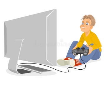 Young boy playing pc stock vector. Illustration of technology - 48858492
