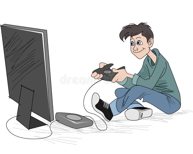 Young boy playing pc stock vector. Illustration of games - 48858492