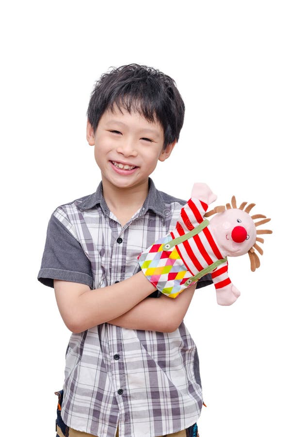 Young Boy Playing with Puppet Stock Photo - Image of innocence, cute ...