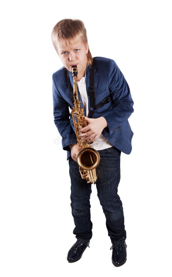 Young boy playing the sax stock photo. Image of blonde - 28132056