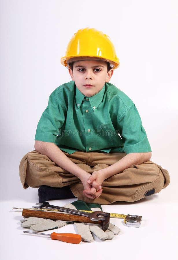 Young Boy Playing with Tools for Work Stock Photo - Image of conceptual ...
