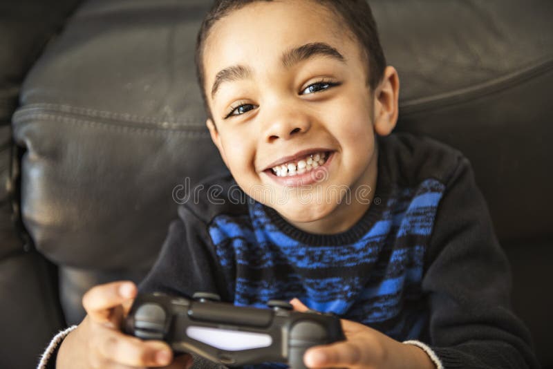 Young Boy Playing Video Game, at Home. Stock Image - Image of living ...