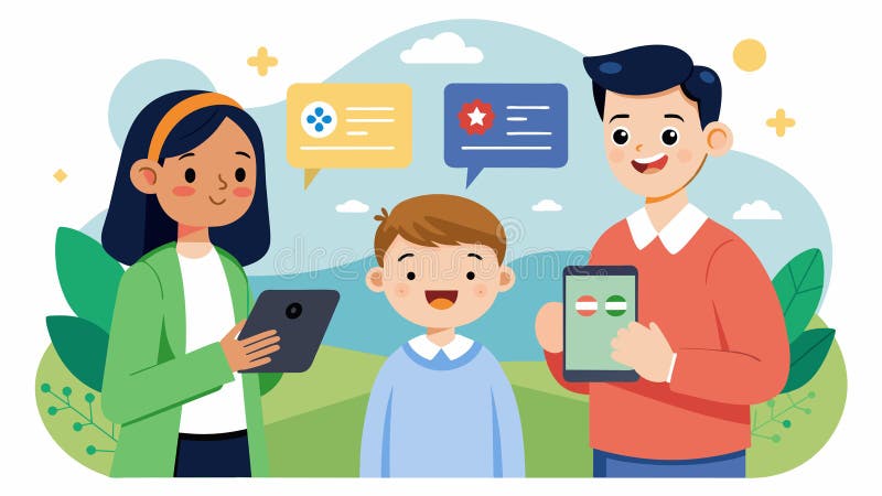 A Young Boy Practicing His Language Skills with a Language Learning App ...