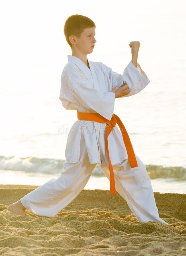 Boy Practising Karate at Seaside Stock Photo - Image of taekwondo ...