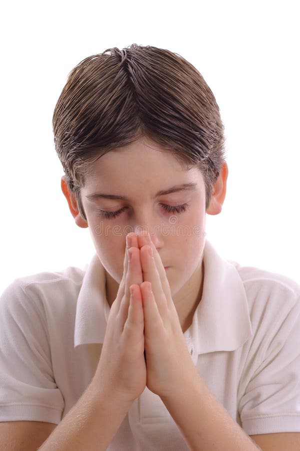 Young Boy Praying on White Vertical Center Stock Photo - Image of youth ...
