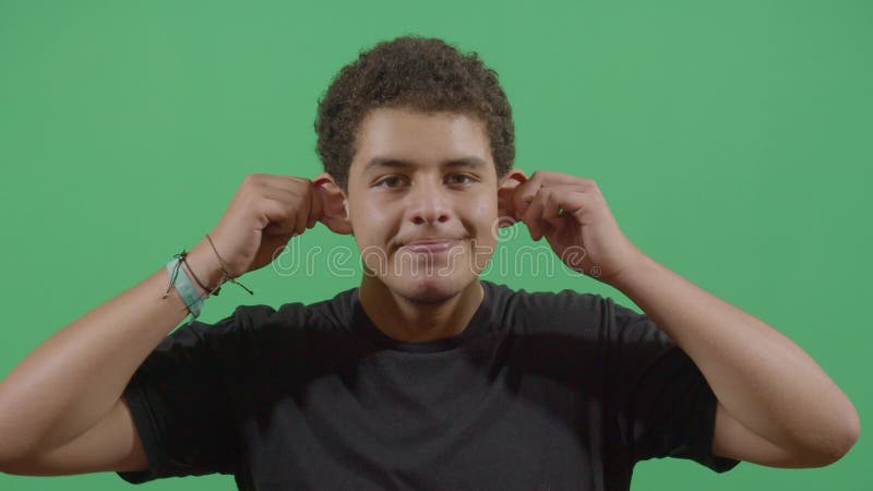 Young boy pulling his ears stock video. Video of pain - 159187185