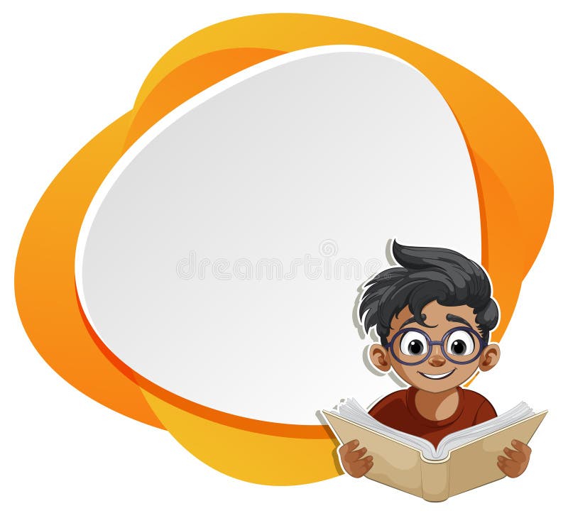 A Young Boy Reading a Book with Orange Frame Stock Vector ...