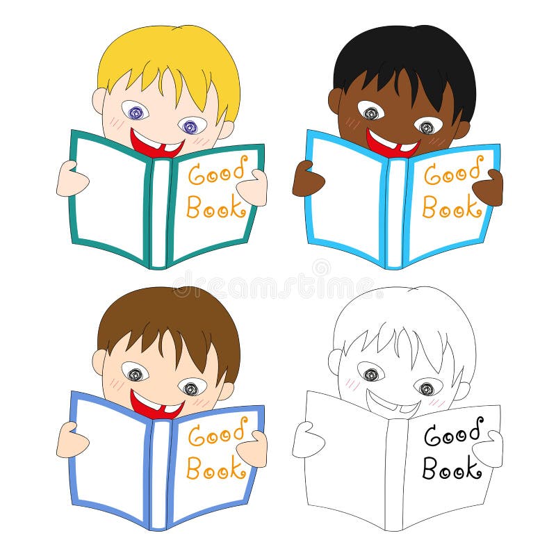 Young Boy Reading Good Book Stock Vector - Illustration of drawing ...