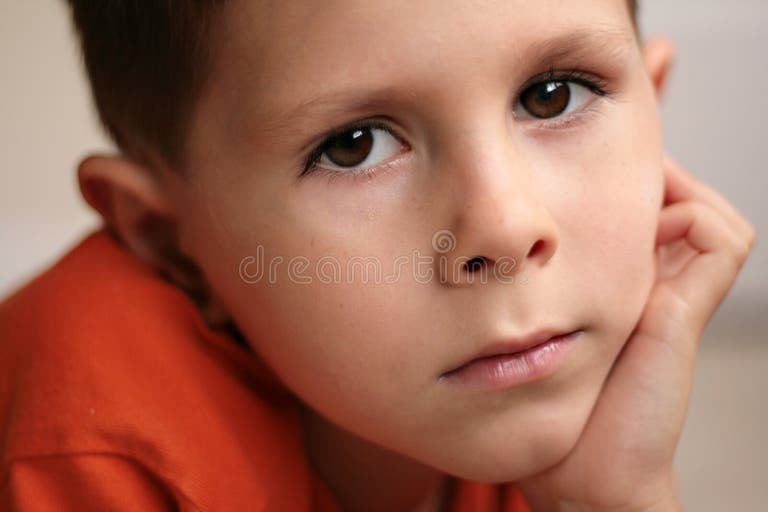 Young Boy Relaxed Smiling with Hands on Chin Stock Image - Image of ...