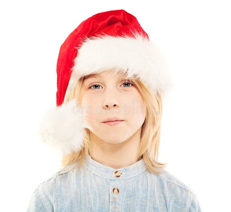 Young Boy in Santa Hat Isolated. Christmas Child Stock Image - Image of ...